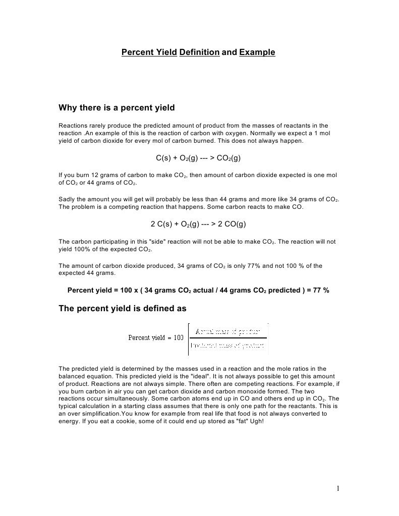 Percent Yield Definition And Example PDF Carbon Dioxide Chemical