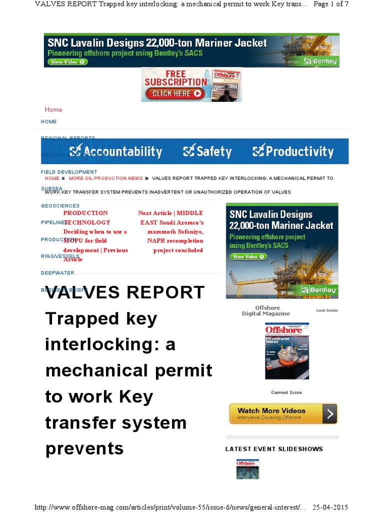 Trapped Key Interlock for Valves | Offshore Drilling | Subsea (Technology)