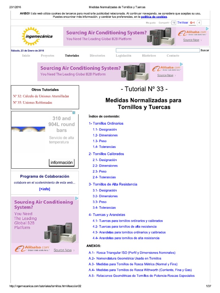 Medidas Normalizadas de Tornillos y Tuercas PDF | PDF
