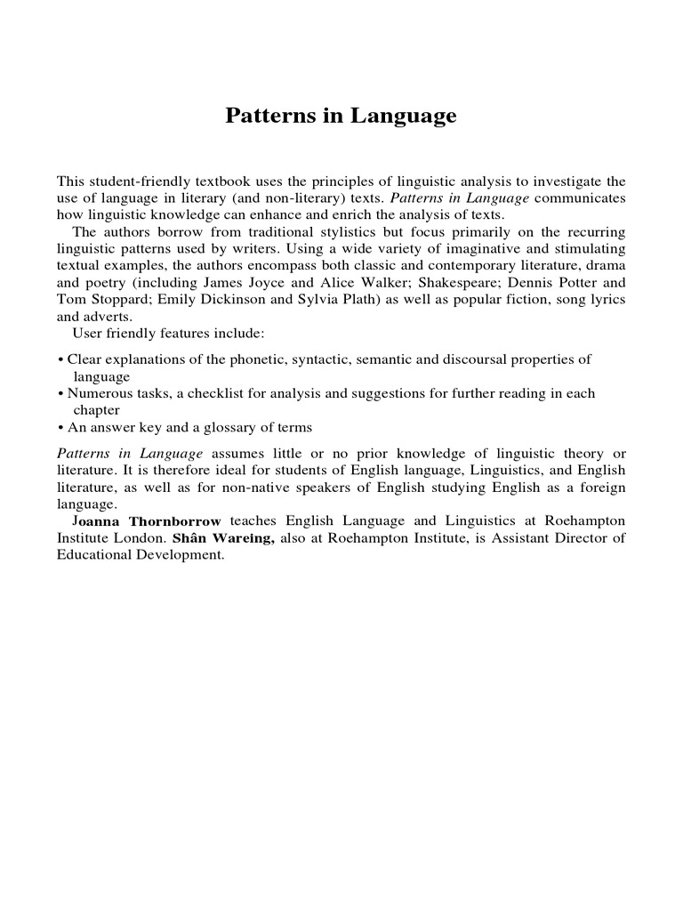 Thornborrow and Wareing - Patterns in Language | PDF | Linguistics | Poetry