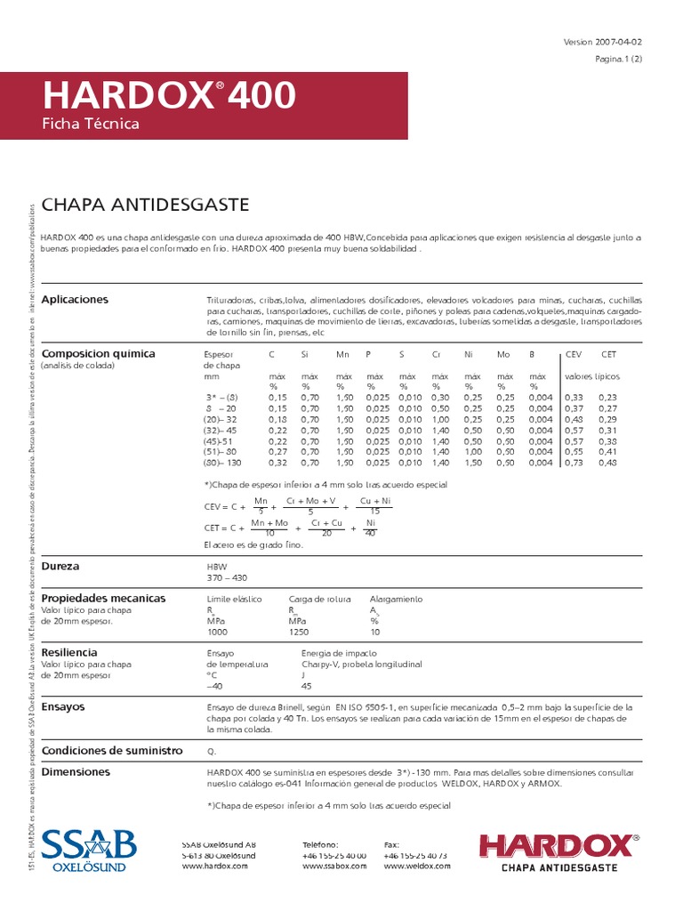 Hardox 400 | PDF | Soldadura | Construcción