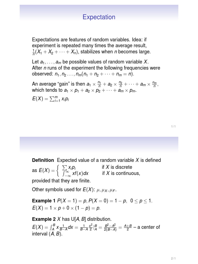 Expectation: Definition Expected Value of A Random Variable X Is Defined | PDF | Covariance ...