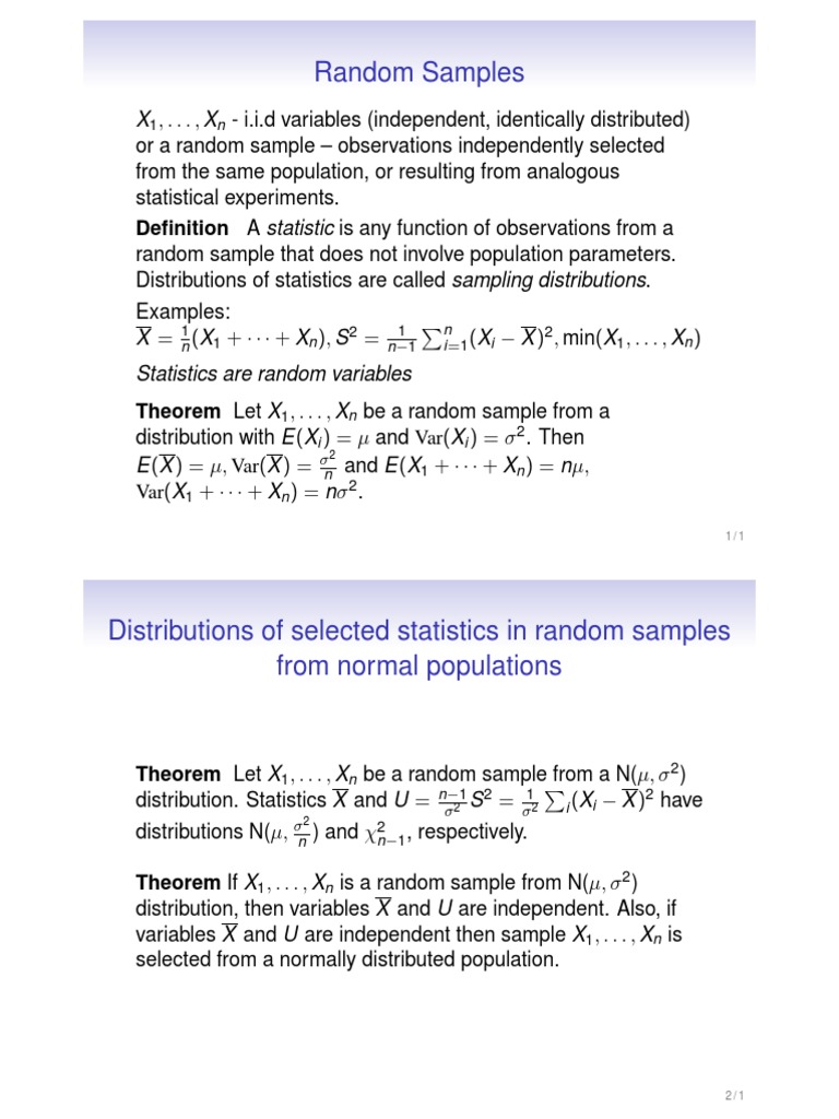 Random Samples: Definition A Statistic Is Any Function of Observations ...