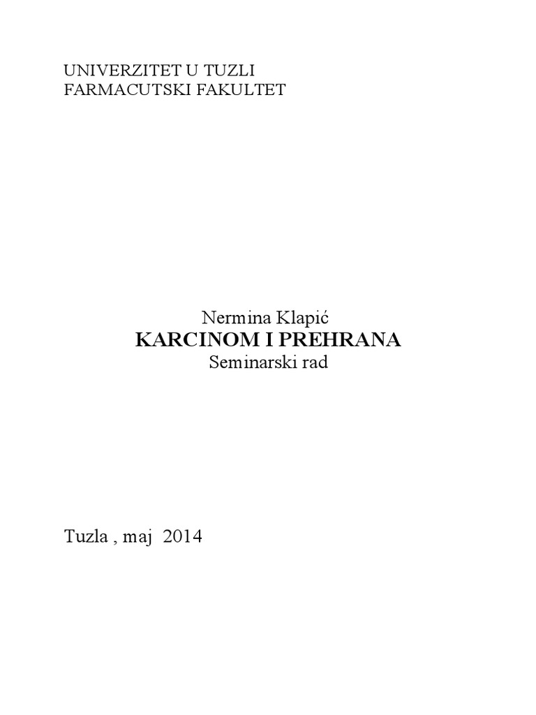 KARCINOM I PREHRANA-Seminarski Rad-Nermina Klapić | PDF