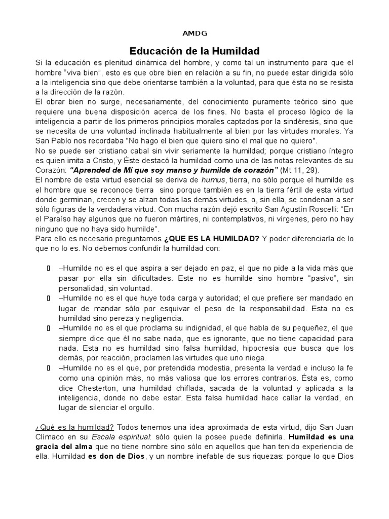Educación de La Humildad | PDF | Verdad | Pecado