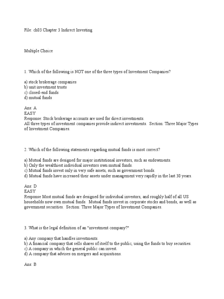 ch03 MCQ | PDF | Mutual Funds | Closed End Fund