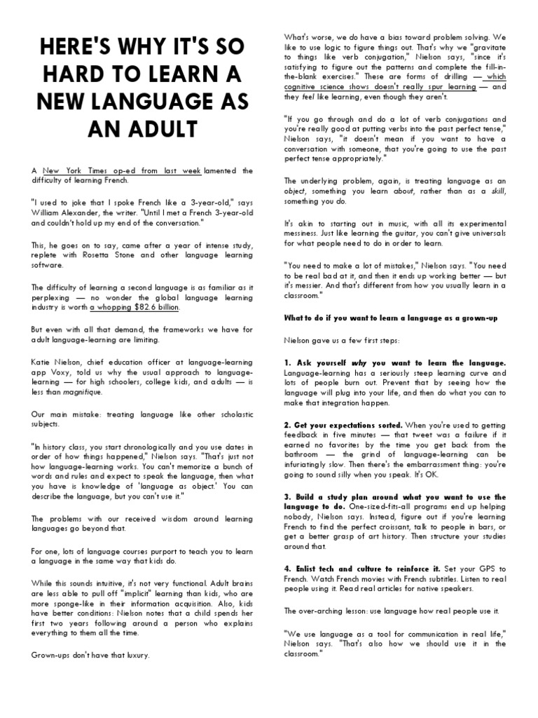 Here'S Why It'S So Hard To Learn A New Language As An Adult | PDF ...
