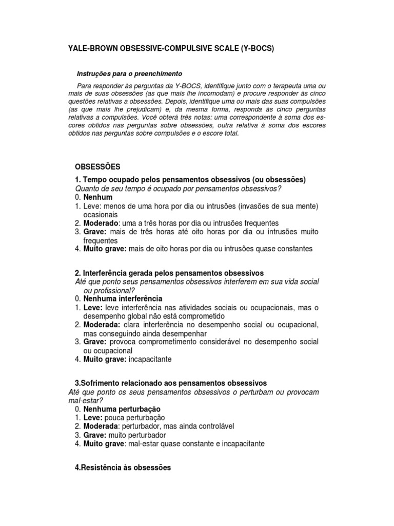 Escala Ybocs | PDF | Transtorno obsessivo compulsivo (TOC) | Ansiedade