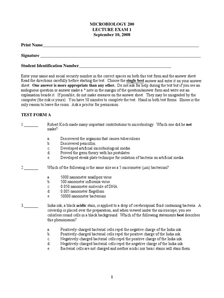 Microbiology Exam 1 | PDF | Bacteria | Active Site