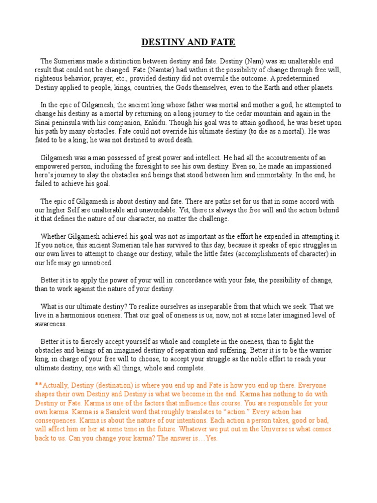Destiny and Fate | PDF | Epic Of Gilgamesh | Karma