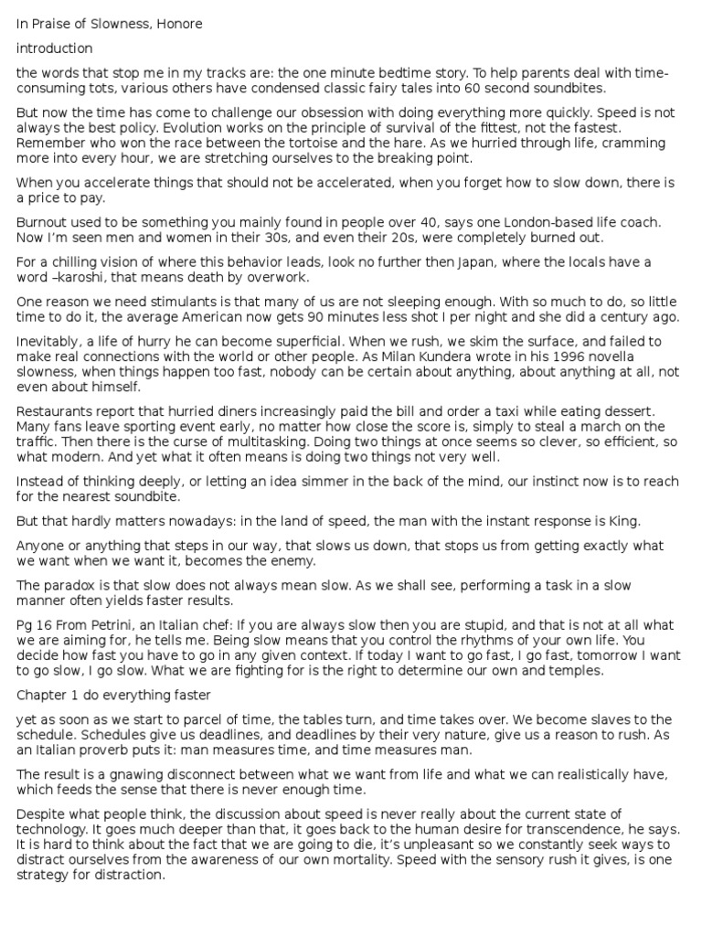 In Praise of Slowness Notes | PDF | Sleep | Harvard University