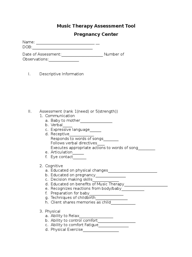 Music Therapy Assessment Tool - Preg Center | PDF | Neuropsychological ...