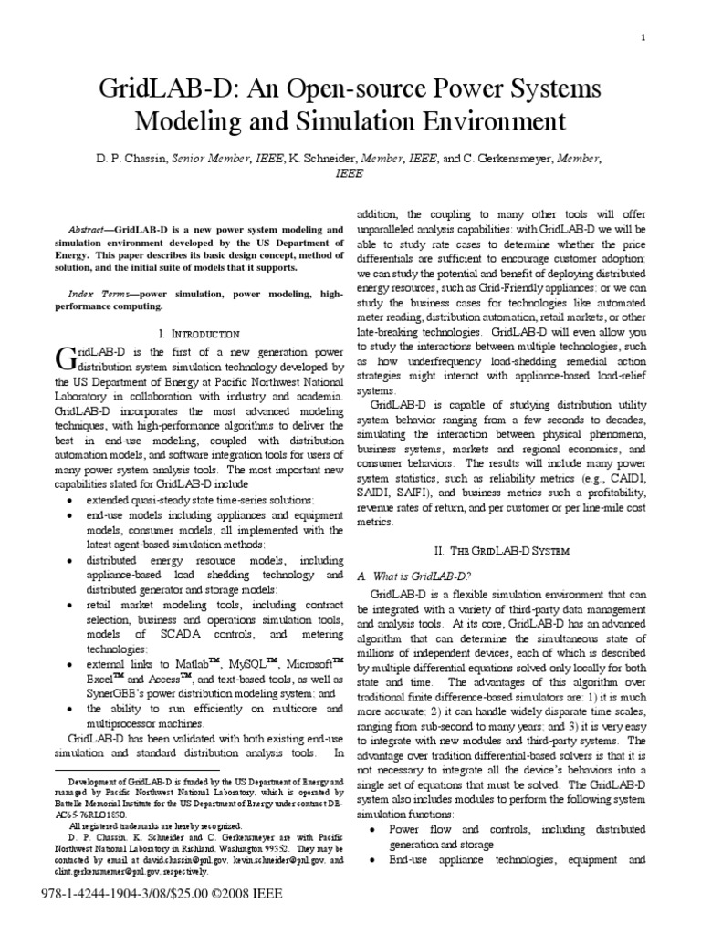 Gridlab D An Open Source Power Systems Modelling And Simulation