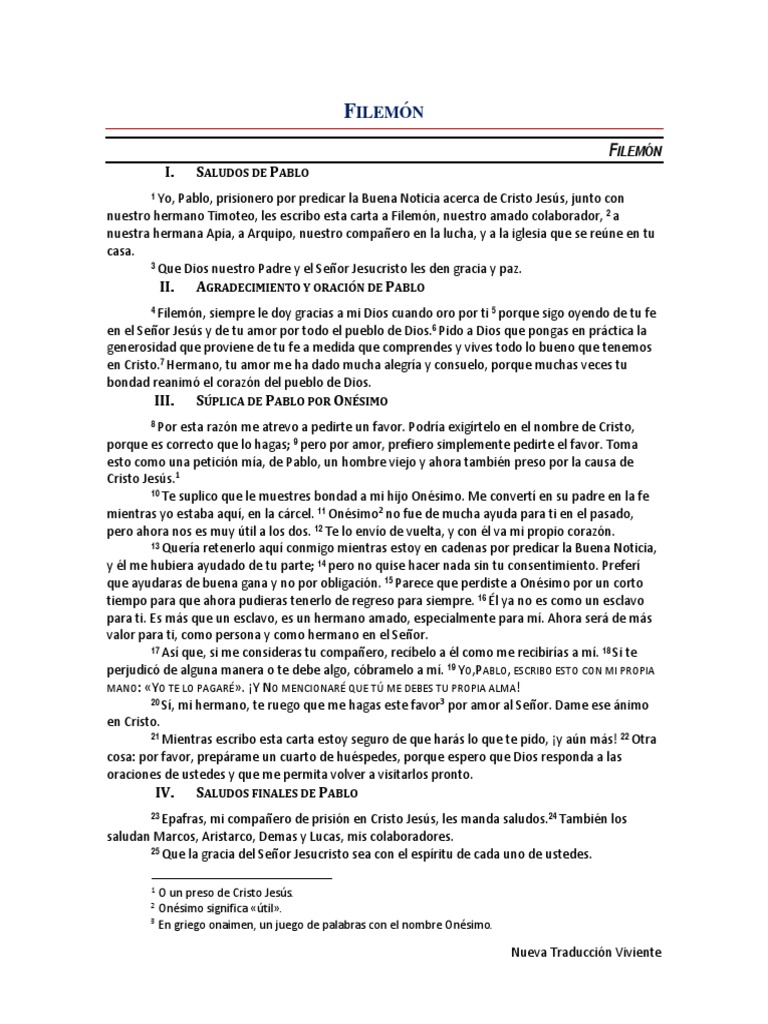 Carta de Pablo a Filemón sobre Onésimo | PDF | Cristo (título) | Pablo ...