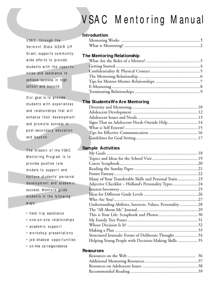 Mentoring Manual | PDF | Mentorship | Adolescence