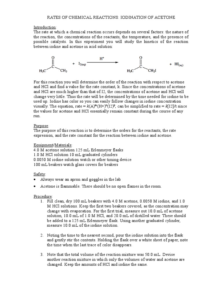 Iodination of Acetone | Download Free PDF | Chemical Reactions ...