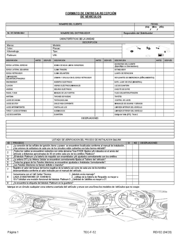 Formato Entrega de Vehiculo | Coche | Vehículo de motor