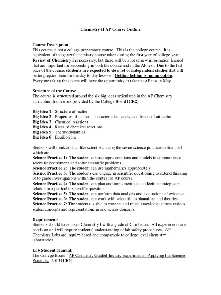 AP Chem Syllabus 2015-2016 | PDF | Electrochemistry | Molecules