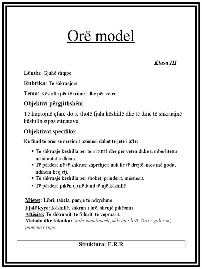 Orë Mësimore (Letersi) | PDF