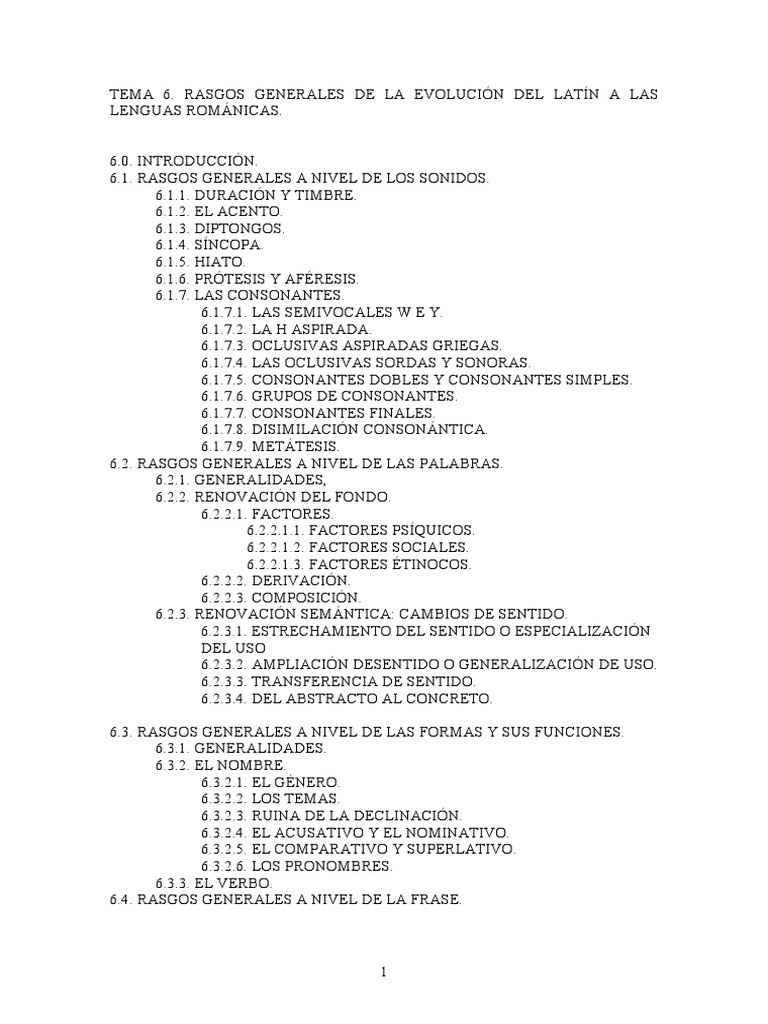 Tema 6. Rasgos Generales de La Evolución Del Latín A Las Lenguas ...