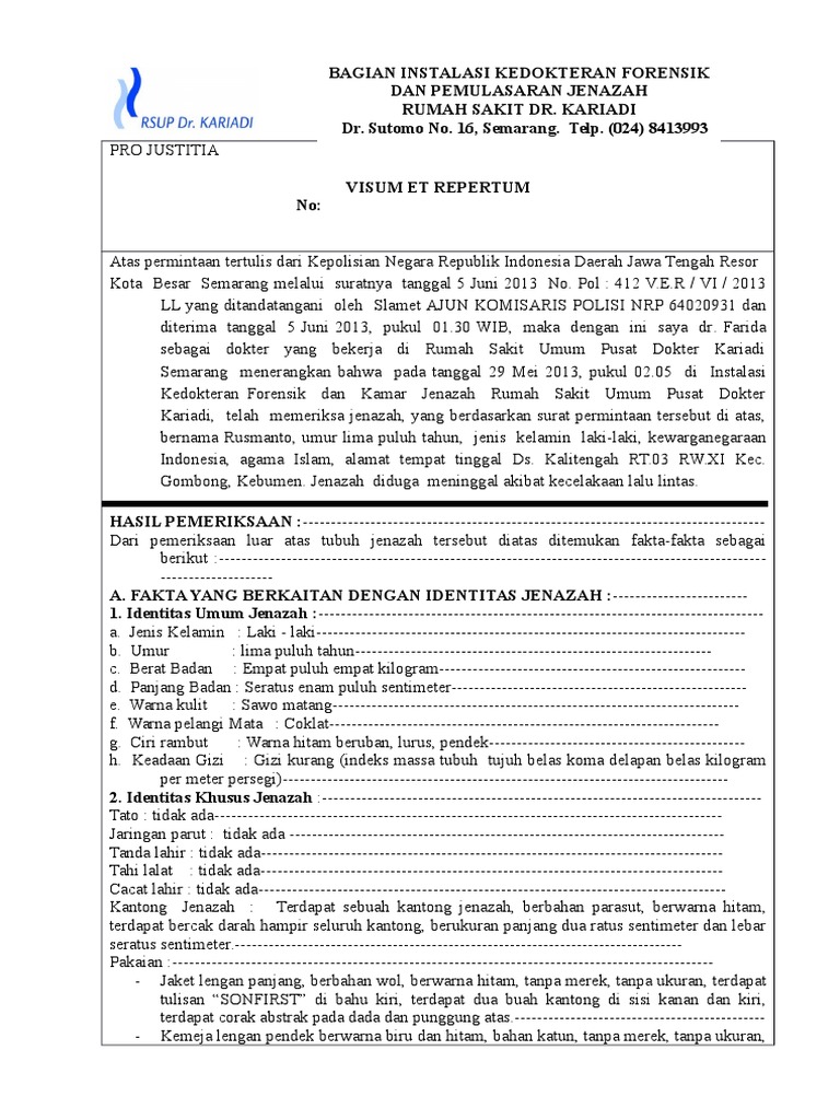 Contoh Visum Kecelakaan | PDF