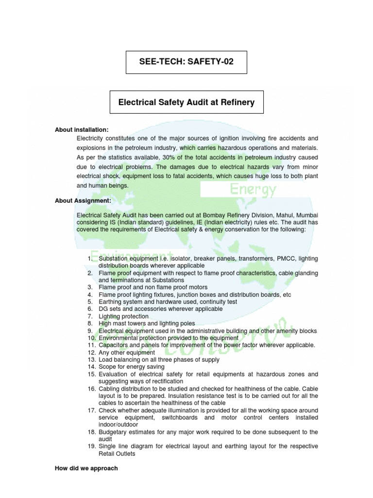 Refinery Electrical Safety Audit | PDF | Lighting | Electricity
