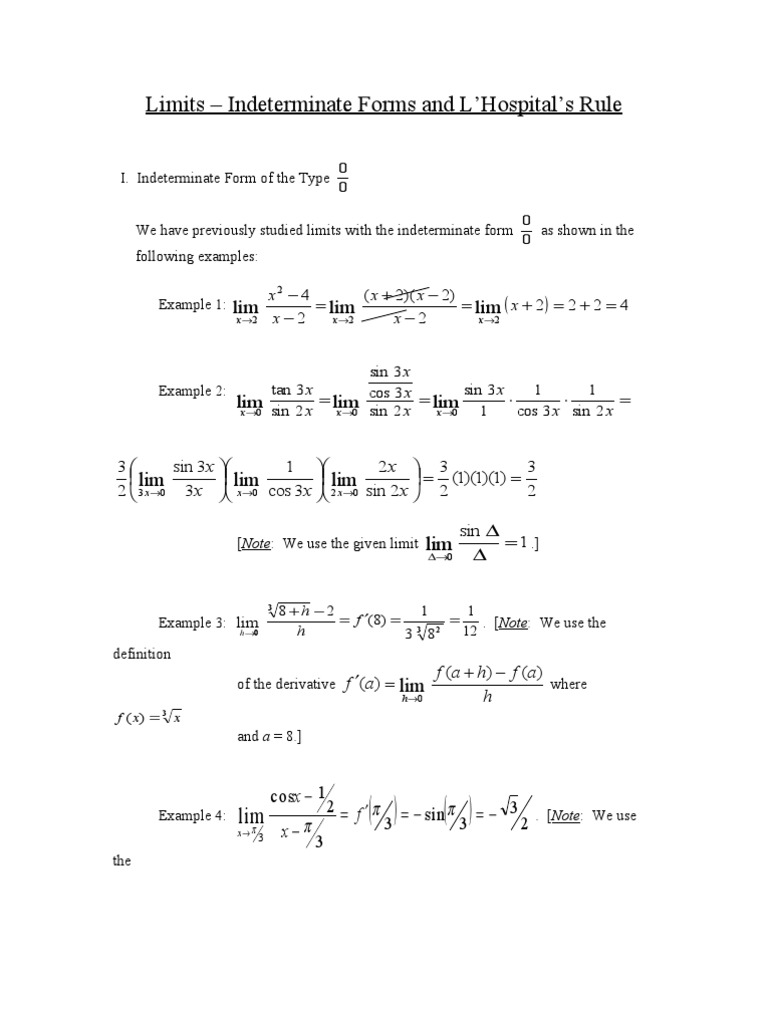 Indeterminate Limits & L'Hospital's Rule | PDF