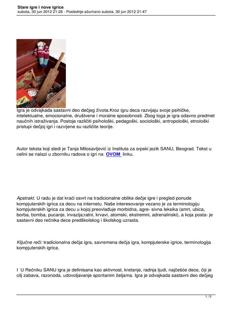 Stare Igre I Nove Igrice | PDF