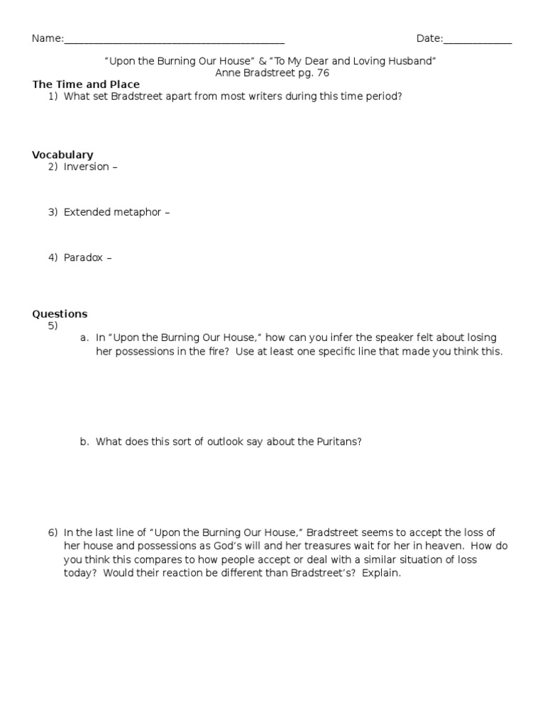 Analysis of Anne Bradstreet's Poems | PDF