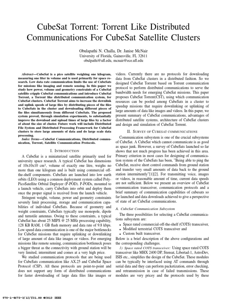 Cube Sat | PDF | Communications Protocols | Satellite