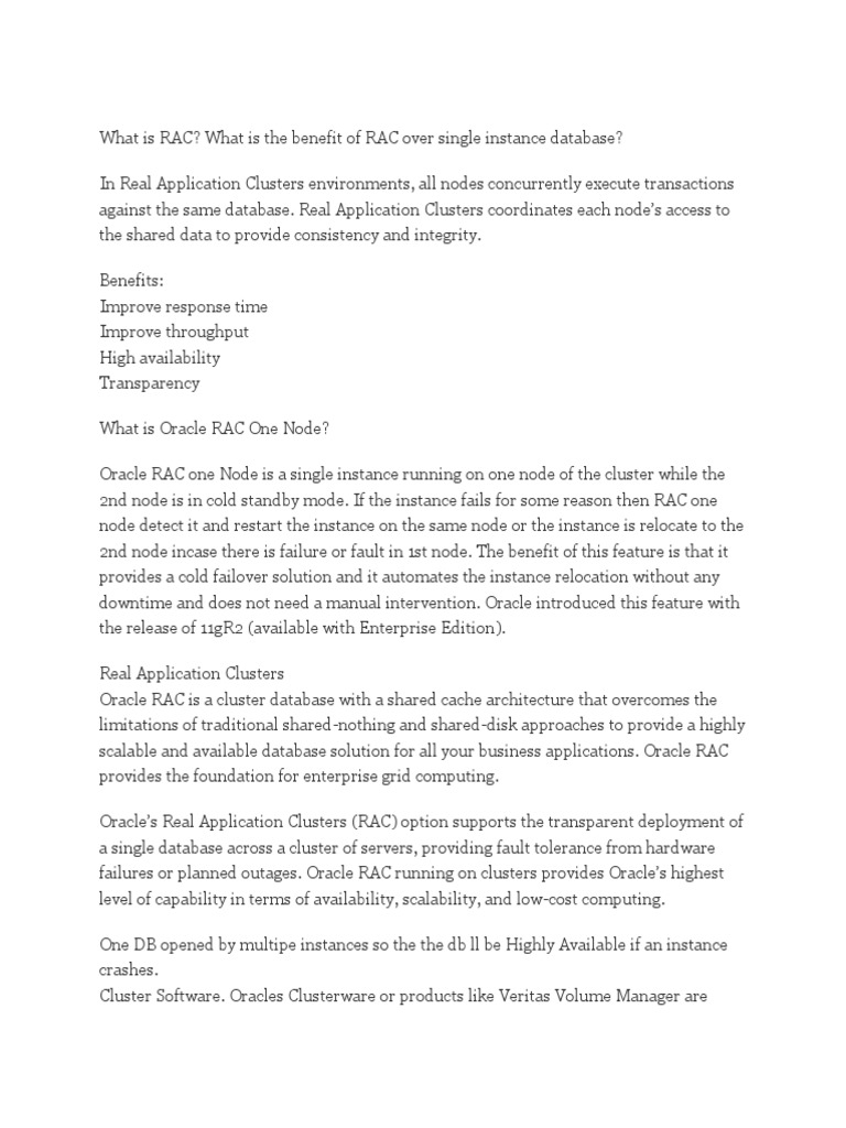 ORACLE RAC Interview Questions | PDF | Computer Cluster | Oracle Database