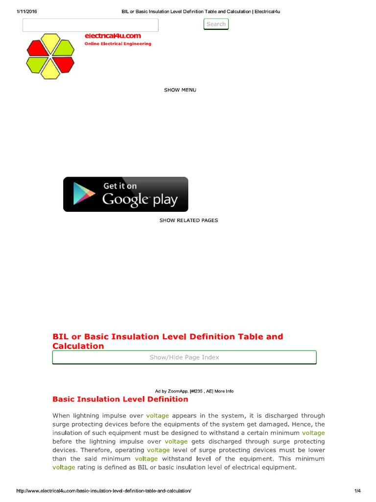 BIL or Basic Insulation Level Definition Table and Calculation ...