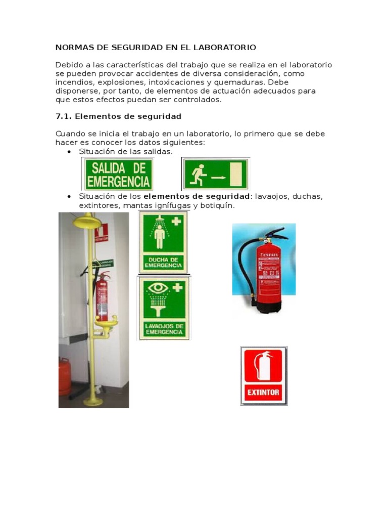 Normas y medidas de seguridad básicas en el laboratorio | PDF ...