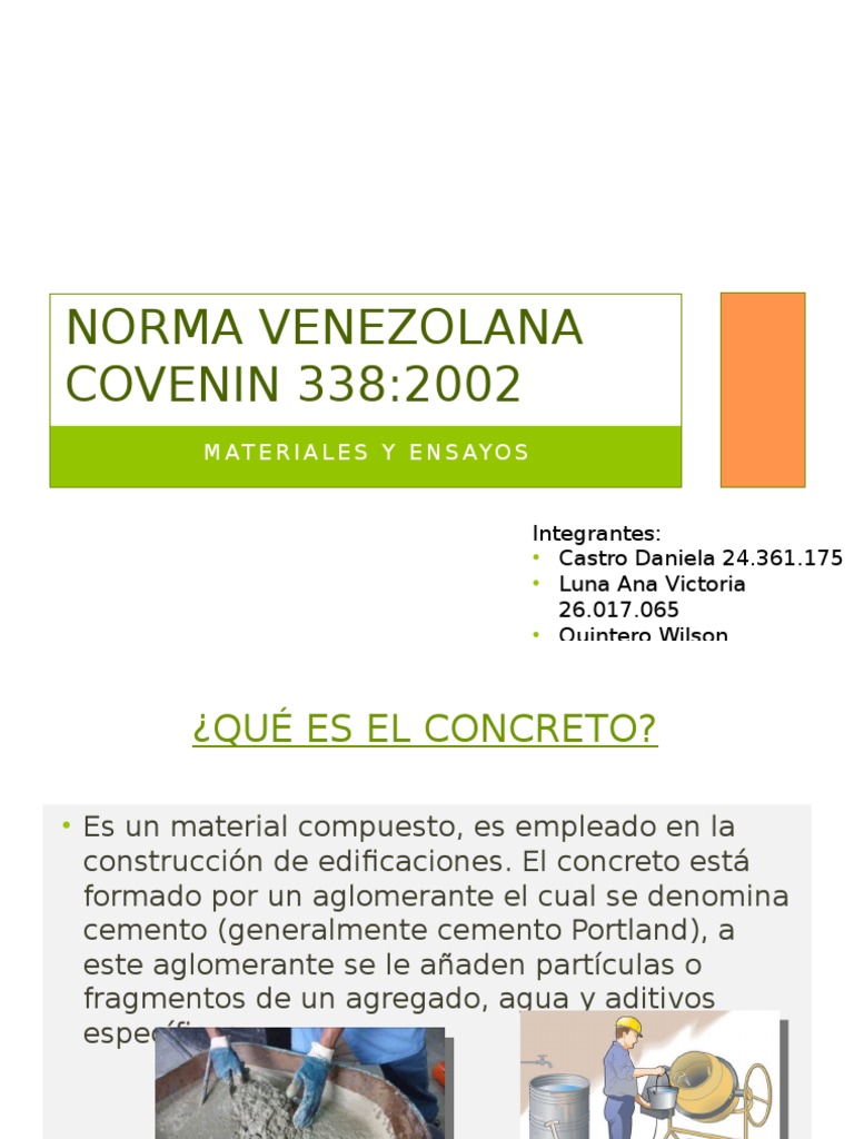 Norma Venezolana COVENIN 338 | PDF | Hormigón | Cemento