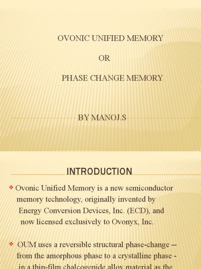 Ovonic Unified Memory OR Phase Change Memory | PDF | Electricity | Electronic Engineering
