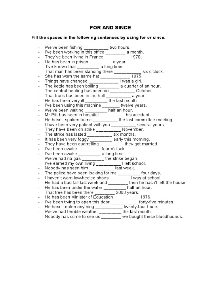 For and Since Exercise | PDF