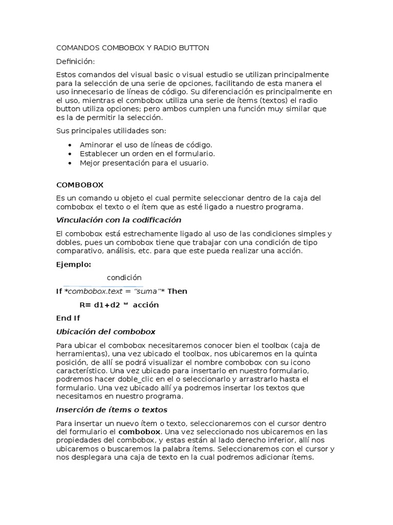 Comandos Combobox y Radio Button | PDF | Ingeniería de software ... Comandos Combobox y Radio Button | PDF | Ingeniería de software ...