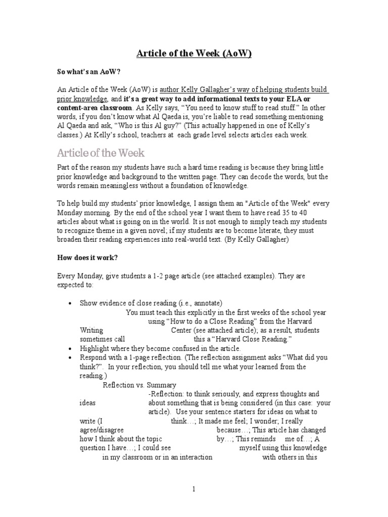 Article of the Week Implementation Guide | PDF | Language Arts & Discipline