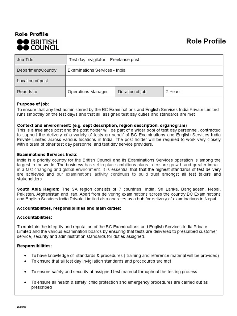 Invigilator Role Profile - Bceesipl | PDF | Test (Assessment) | Business