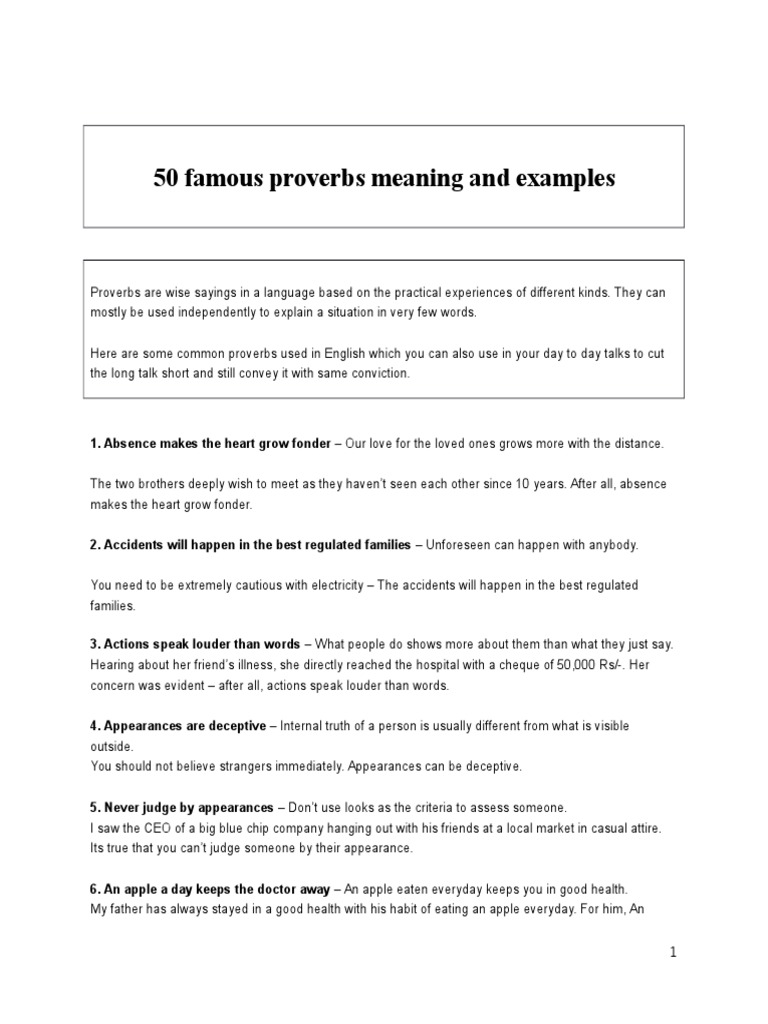 50 Famous Proverbs Meaning and Examples | PDF | Proverb