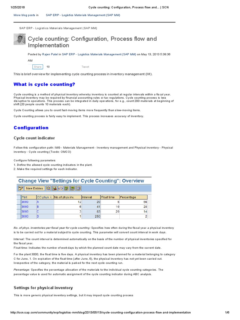 Cycle Counting Configuration, Process Flow and Implementation by Rajen Patel in SAP ERP ...