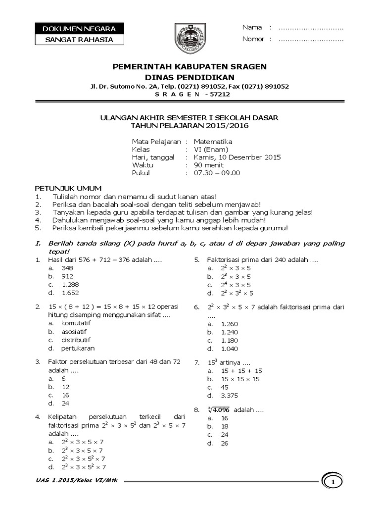 Matematika Kelas 6 PDF | PDF