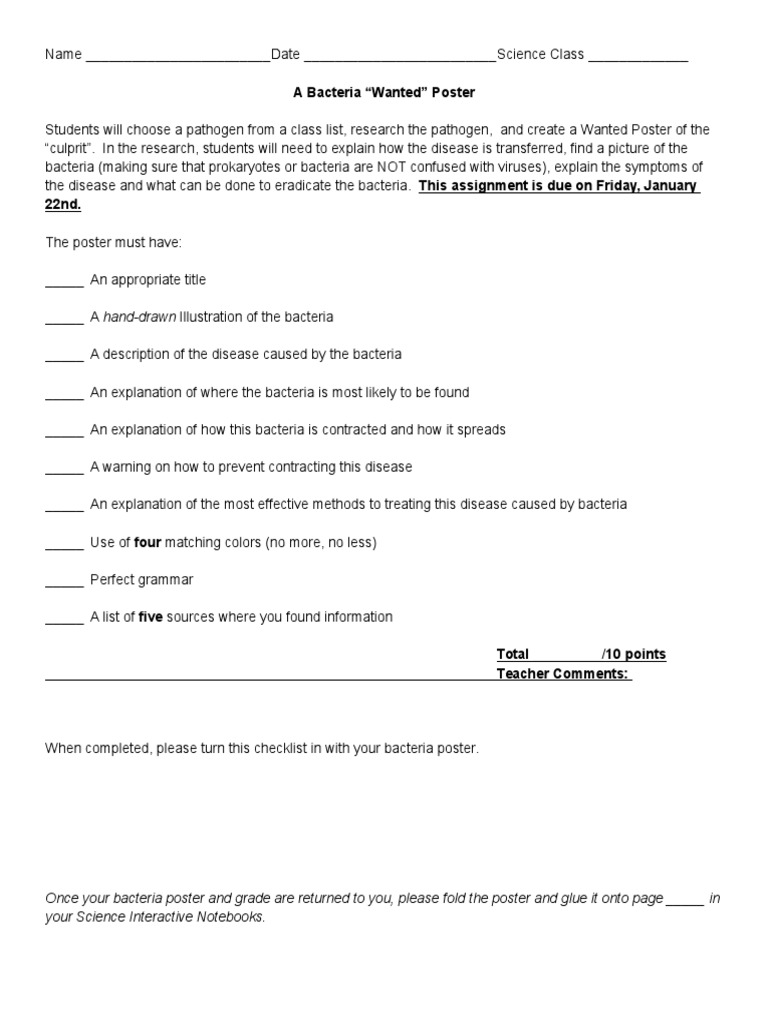 A Bacteria Wanted Poster PDF