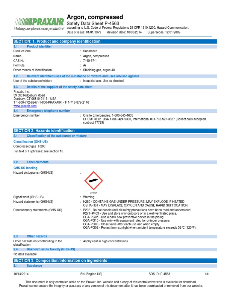 Argon GArgon Gas Ar Safety Data Sheetas Ar Safety Data Sheet SDS P4563.Ashx | Download Free PDF ...