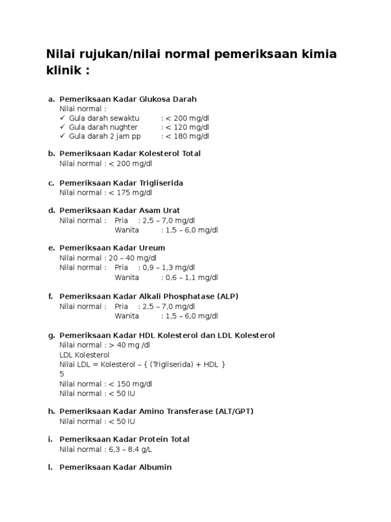 Nilai-Nilai Normal Hasil Lab. | PDF