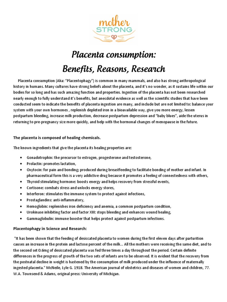 Placenta Consumption Benefits Reasons Research | PDF | Opioid | Lactation