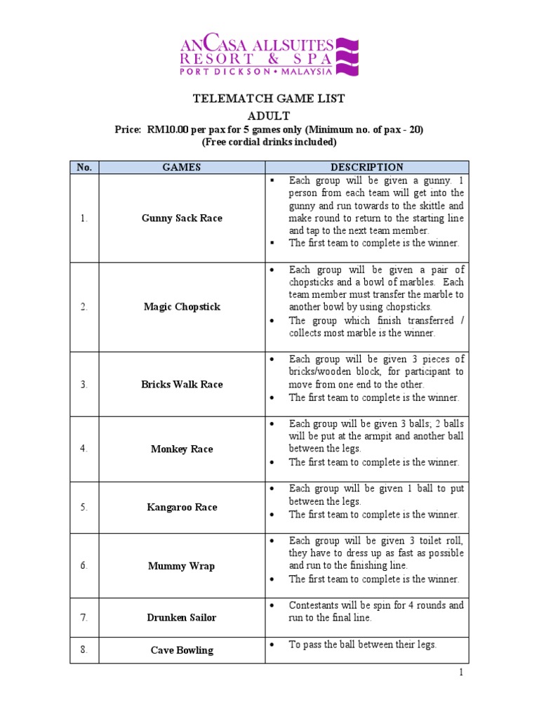 Telematch Games List 2015 | PDF | Sports | Leisure