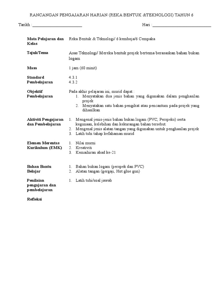 RPH RBT Tahun 6 | PDF