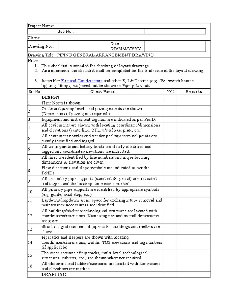 Piping General Arrangement Checklist | PDF | Technical Drawing ...