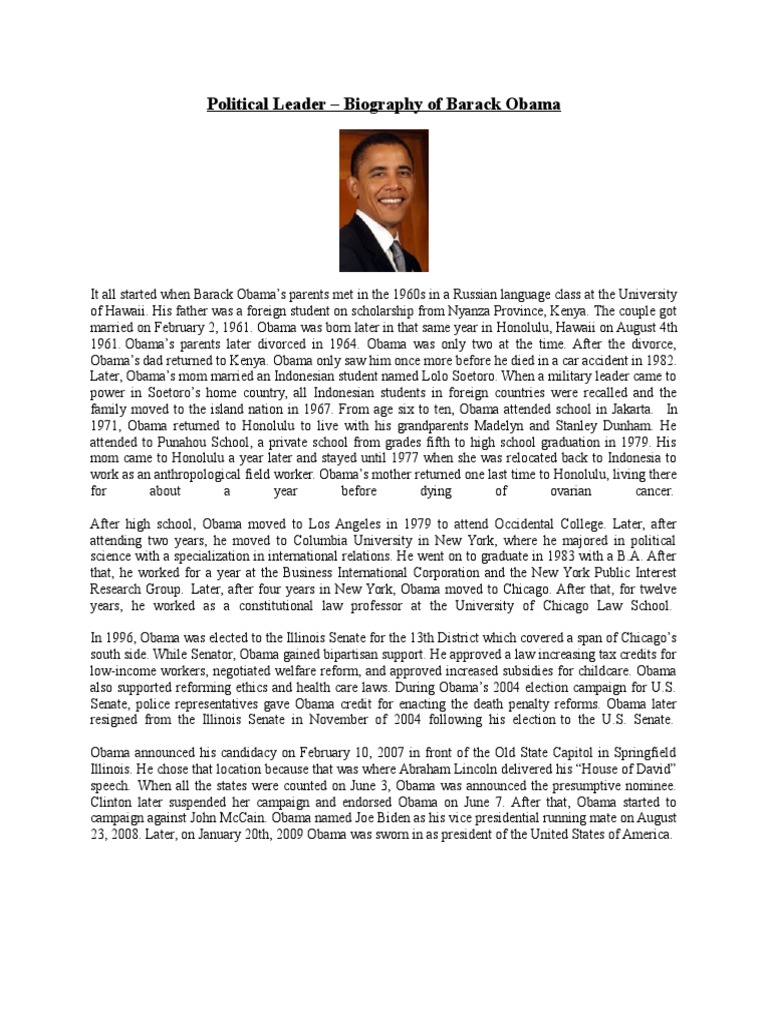 Political Leader - Biography of Barack Obama | PDF | Barack Obama ...